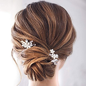 JAKAWIN Bride Wedding Pearl Hair Pins Flower Hair Piece Rhinestone Bridal Hair Accessories for Women HP065 (Silver)