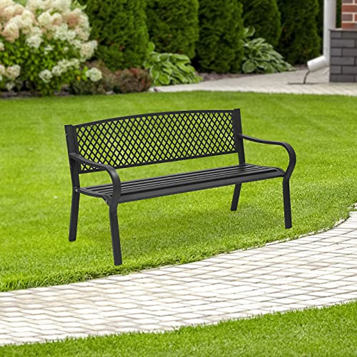 Outogether Steel Bench Sturdy Frame for Outdoor Patio Park Yard Porch Work Entryway Garden (Grey)