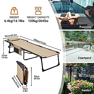 KingCamp Chaise Lounge Outdoor Adjustable Textilene Waterproof Patio Lounge Chair,Folding Tanning Chair for Lawn,Beach,Pool and Sunbathing,Portable Camping Reclining Chair with Pillow (2, Light Beige)