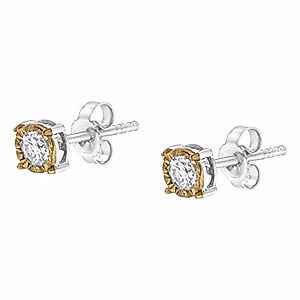 10K Two-Tone Yellow & White Gold over .925 Sterling Silver 0.40 Cttw Round Diamond Miracle-Set Stud Earrings (K-L Color, I2-I3 Clarity)