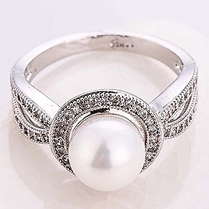 MauSong Women Pearl & White Sapphire 925 Sterling Silver Ring Wedding Party Jewelry New Size 6-10 (9)