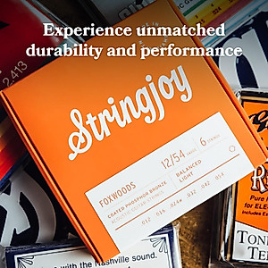 Stringjoy FW1254 Foxwoods Coated Phosphor Bronze Acoustic Guitar Strings 12-54 Light Gauge, Long-Lasting Tone, Smooth Playability, Acoustic Guitar Strings 6 String Set, Premium Guitar Accessories