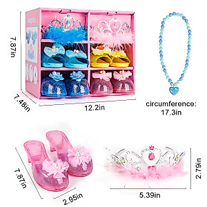 Princess Dress Up Shoes and Jewelry Boutique - 4 Pairs of Play Shoes and Pretend Jewelry Toys Accessories Play Gift Set for Toddlers Little Girls Aged 3,4,5,6 Year Old