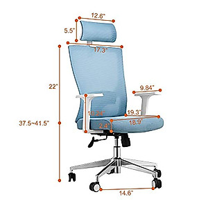 Ergonomic Office Chair Adjustable High Back Chair with Flexible Headrest & 140°Reclining Lumbar Support Mesh Computer Chair for Office Home (Blue)