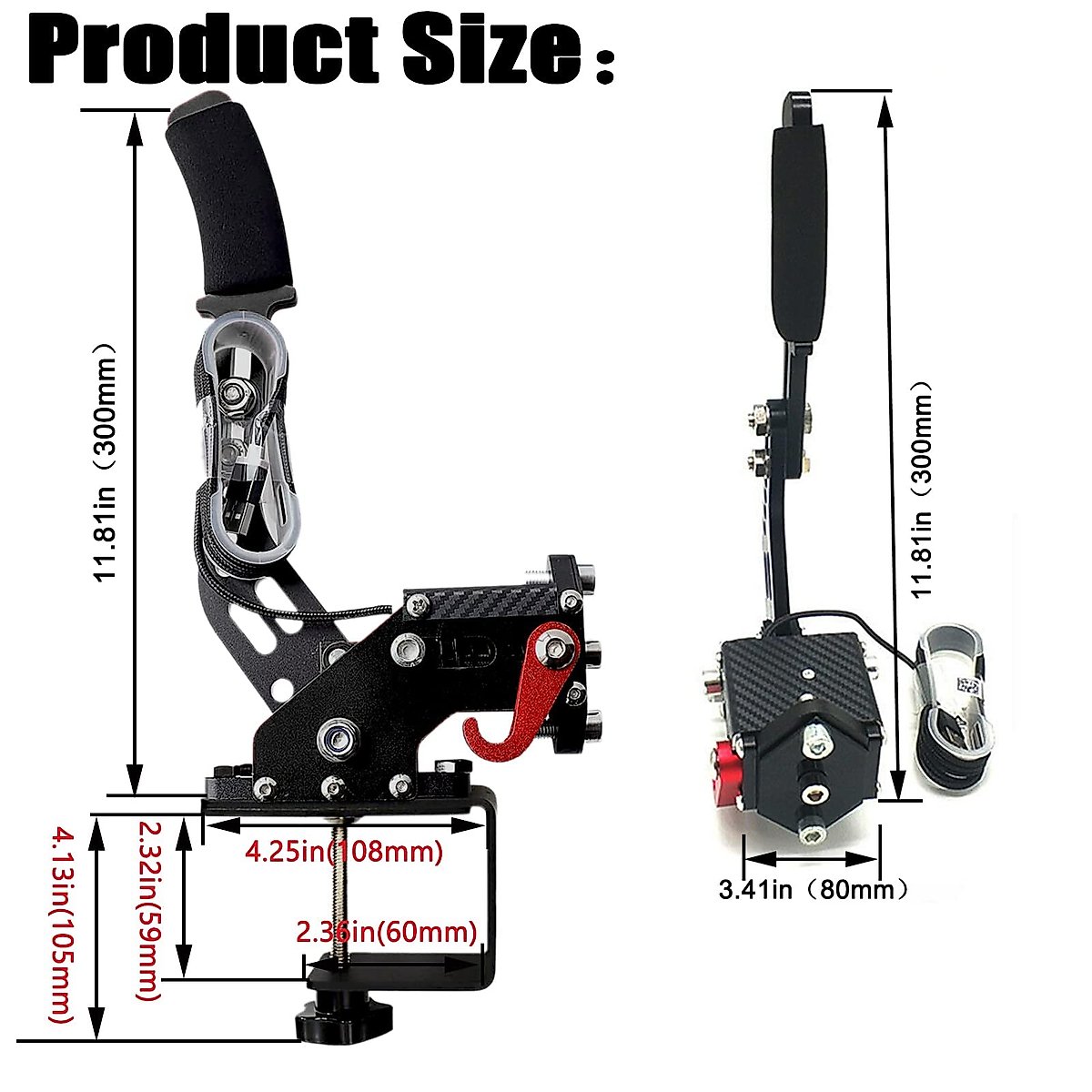Obokidly Upgrade 2-IN-1 USB Handbrake Support G27/G29/G920 Compatible With PS4/PS5 + PC For Simracing Game Sim Rig With Clamp (Support G29 With Clamp, Black)
