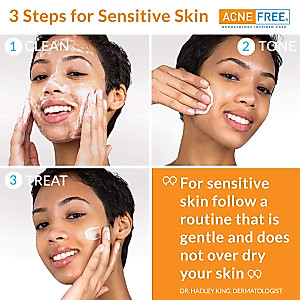 Acne Free 3-Step Acne Treatment Kit with Salicylic Acid Face Wash, Alcohol-Free Toner, & Benzoyl Peroxide Lotion for Sensitive Skin and Fighting Breakouts, 24 Hour Face Clearing System