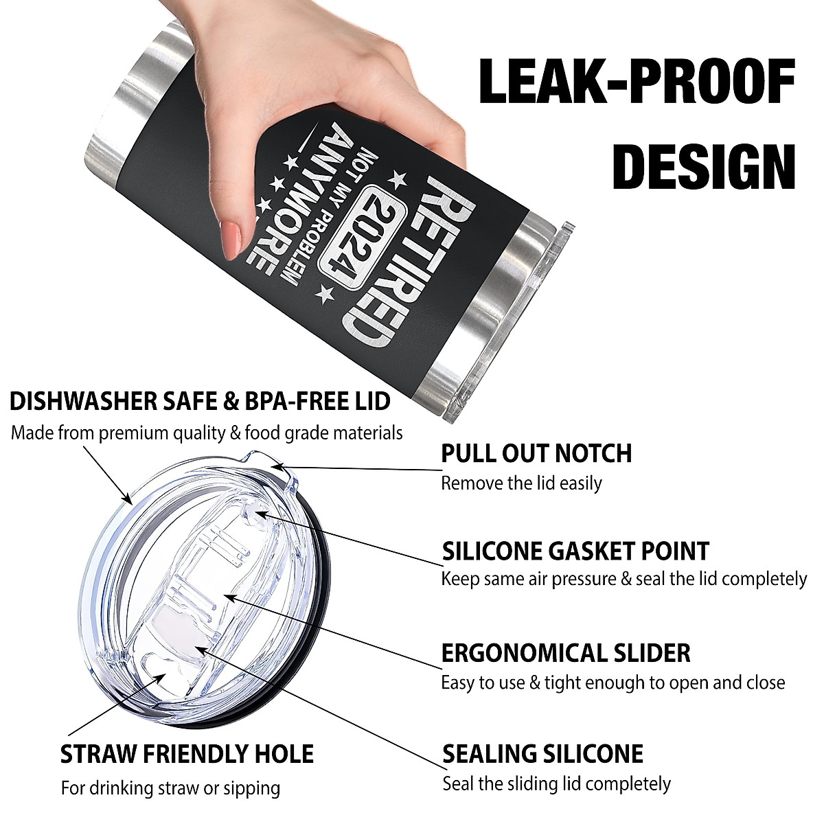 Retirement Gifts for Men, Women, Teacher, Coworkers 2024 - Farewell, Coworker Leaving, Happy Retirement Gifts, Humorous Retirement Gifts Idea, Funny Retired Gifts for Men 20oz Coffee Tumbler (Black)