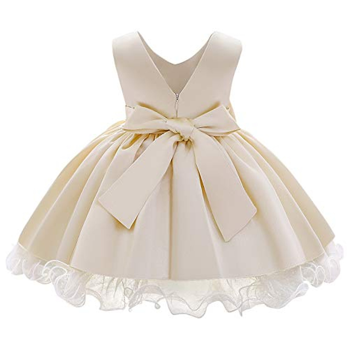Flower Toddler Baby Girls Dress Formal Bowknot Tutu Backless Ruffle Puffy Tulle Gowns Princess Wedding Communion Christening Baptism Pageant Birthday Lace Party Wear Summer Suit Champagne 5-6X