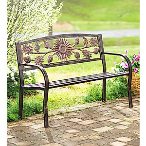 Plow & Hearth Weatherproof Outdoor Bench | Holds Up to 300 lbs | Garden Patio Porch Park Deck | Metal | Bronze