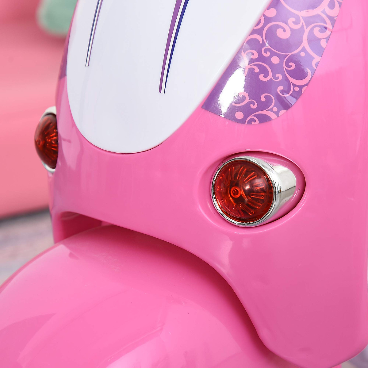 Qaba Children Ride-On Moped Tricycle with a Stylish Design & Interactive Music & Lighting Functions Pink