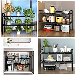 2-Tier Bathroom Kitchen Cabinet Organizers,Under Sink Storage Shelf Telescopic Adjustable with Removable Panels,for Laundry Bedroom