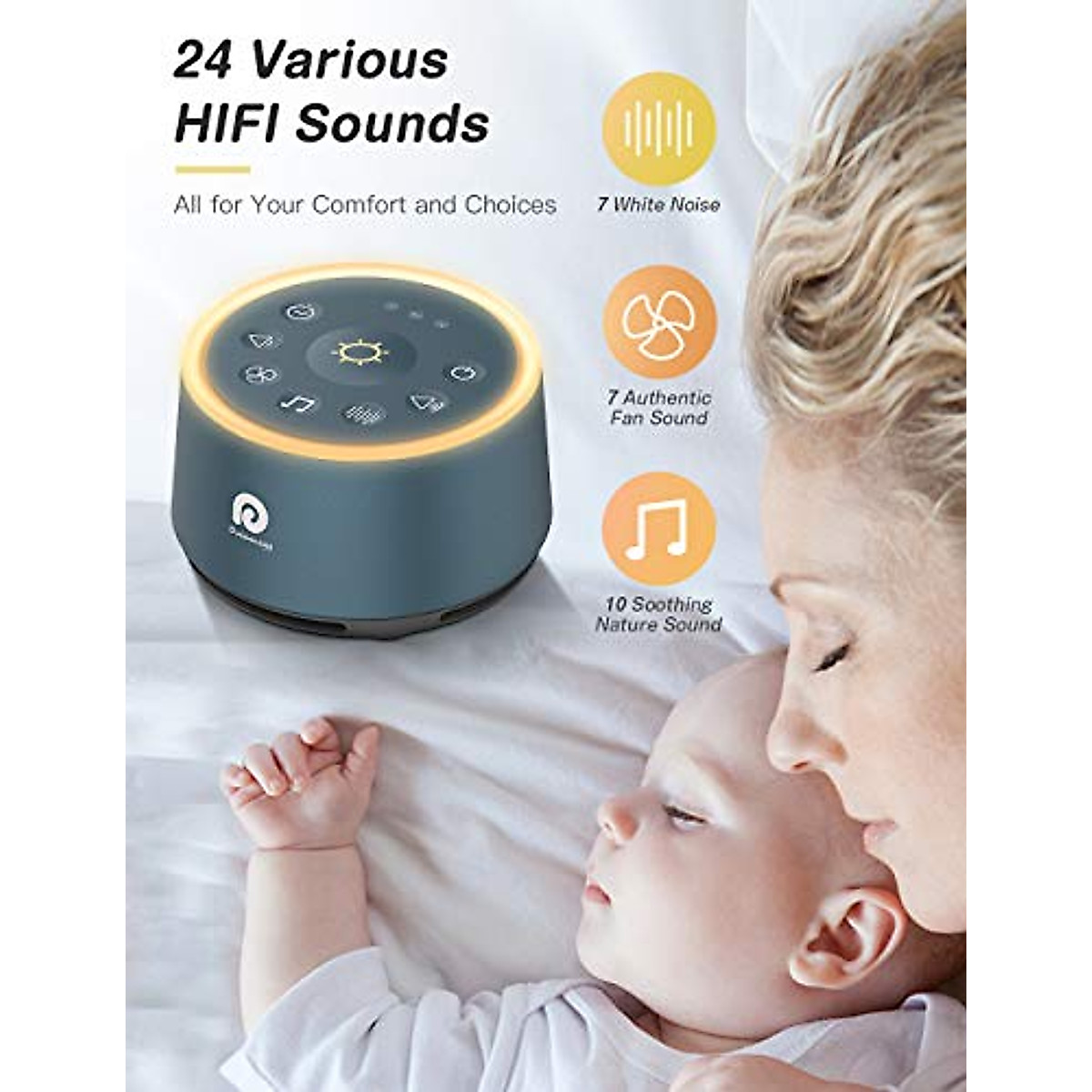 Dreamegg D1 Sound Machine - White Noise Machine with Baby Night Light for Sleeping, High Fidelity Sounds, Timer & Memory Feature, Sound Machine for Baby Adults, Home, Office, Travel (Navy Blue)