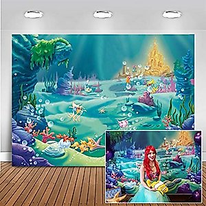 Mocsicka Mermaid Backdrop Under Sea Castle Photography Background 7x5ft Vinyl Child Kids Baby Birthday Party Decoration Backdrops
