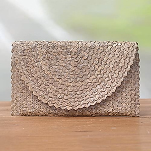 NOVICA Handmade Trance in Brown - Brown Palm Leaf Clutch Handbag, Polyester Lining and One Zip Pocket, Clutch Bag For Women Woven Purse Summer Beach, Christmas Gifts for Women