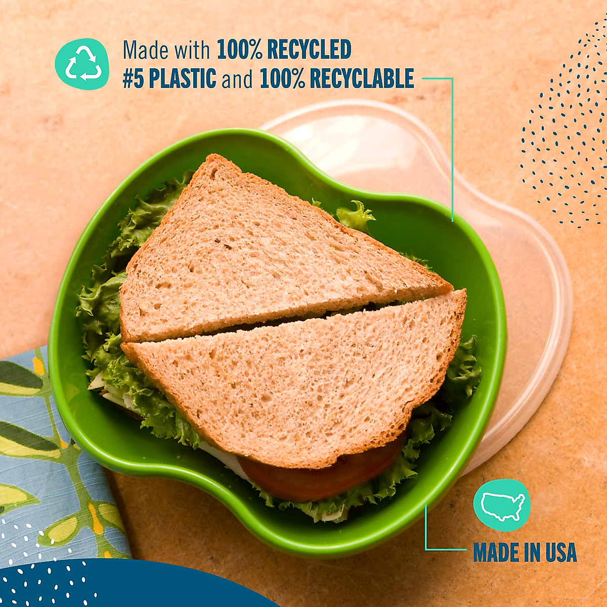 Preserve Food Storage Sandwich Container, Poppy Red, 25 oz., Set of 2