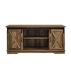 Walker Edison Richmond Modern Farmhouse Sliding Barn Door TV Stand for TVs up to 65 Inches, 58 Inch, White Oak/ Traditional Brown