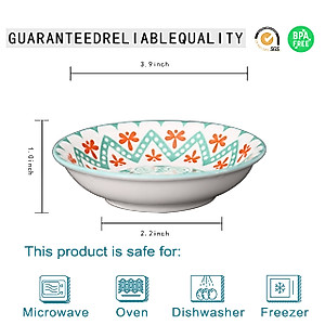 AnBnCn Sauce bowls/plates set of 6, 4" dipping bowls and small appetizer dessert bowls for grill plates, 3 oz. porcelain pinch bowls for kitchen prep (colorful mix)