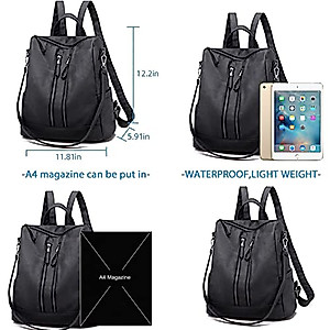 Poopy Women Multifunctional Soft Leather Handbag Purses Shoulder Backpack Crossbody Zipper Bag with Pocket (black)