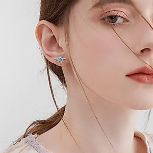 KQF Tiny Sun Stud Earrings for Women Moonstone Turquoise Opal Sterling Silver Earrings
