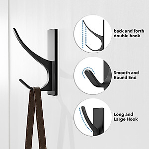 Self Adhesive Coat Hooks for Hanging: Heavy Duty Stainless Wall Hook for Towel, Backpack, Hat, Sturdy Metal Hanger for Bathroom, Bedroom, Door, 4-Pack, Matt Black