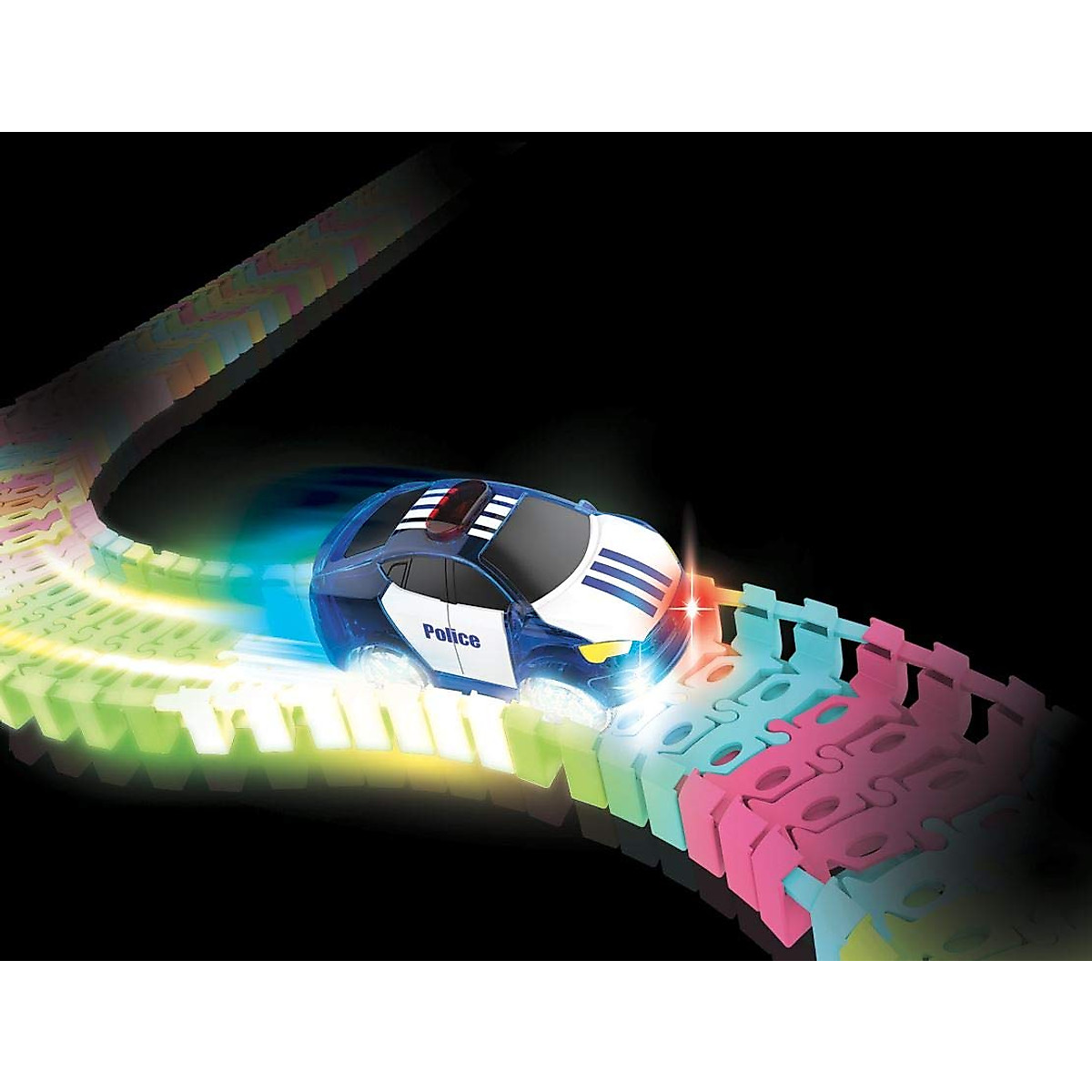 Mindscope Twister Tracks Micro Neon Glow in The Dark 11 feet Flexible Assembly Track Emergency Series Rechargeable car