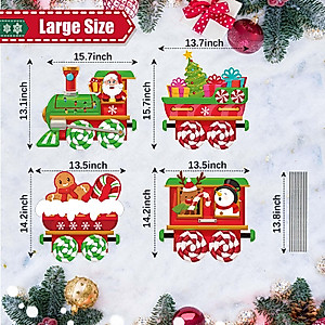 DONSAJI Christmas Train Yard Signs with 200 LED Lights - Xmas Tree Santa Gingerbread Snowman Train Set Lawn Signs with Metal Stakes for Holiday Lawn Garden Yard Outdoor Christmas Decorations, 4 Pack