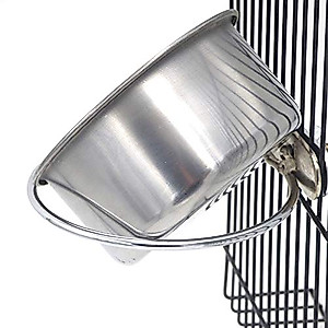 Bird Parrot Feeding Cups with Clamp Holder Stainless Steel Coop Cup Food Water Bowls Dish Feeder for Cockatiel Conure Parakeet Chinchilla Hummingbird