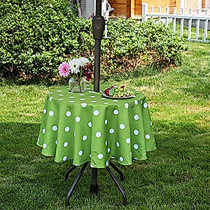 Eternal Beauty Outdoor Tablecloth Round 60" Spillproof Outdoor Tablecloth with Umbrella Hole Zipper for ST Patric Day Spring Summer Patio Table (Green Polka Dot)