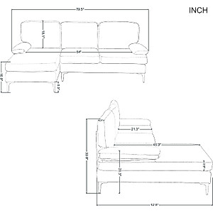 ATY 80" L Shape Sectional Sofa with Chaise, Modern 3-Seater Corner Couch for Small Space, Easy Assemble, Light Gray