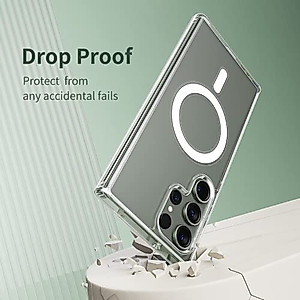 ANNGELAS Magnetic Phone Case Compatible with Samsung Galaxy S23 Ultra – Shockproof Clear Cell Phone Case Works with Wireless Charging, MagSafe Card Wallet – Sleek Protective Case – Mag Safe Case