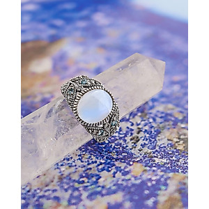 YoTreasure Rainbow Moonstone Swiss Blue Topaz 925 Sterling Silver Designer Ring Jewelry