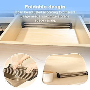 FULL TREND Roll Up Dish Drying Rack, Sink Drying Rack Over Sink Dish Drying Rack Foldable Drain Rack for Kitchen Anti-Slip Silicone Sink Counter Utensils Vegetables and Fruits (17''X9.4'')