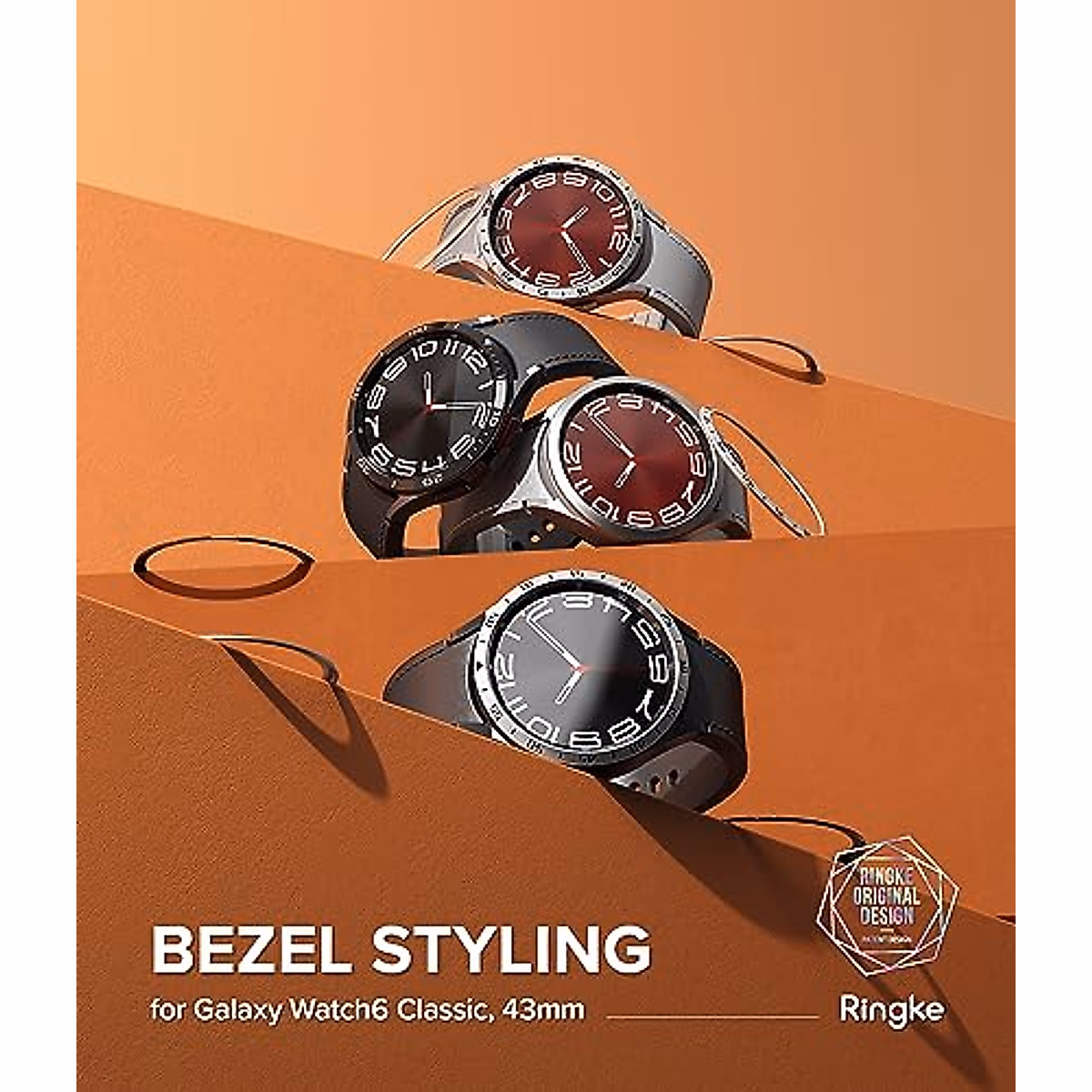 Ringke Bezel Styling [Stylish Stainless Steel Frame] Compatible with Samsung Galaxy Watch 6 Classic Case (43mm), Anti Scratch Protector Adhesive Lightweight Cover Accessory - 43-01 (ST) Silver