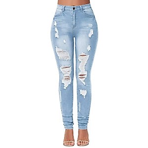 KDF Women's High Waisted Jeans for Women Distressed Ripped Jeans Slim Fit Butt Lifting Skinny Stretch Jeans Denim Pants