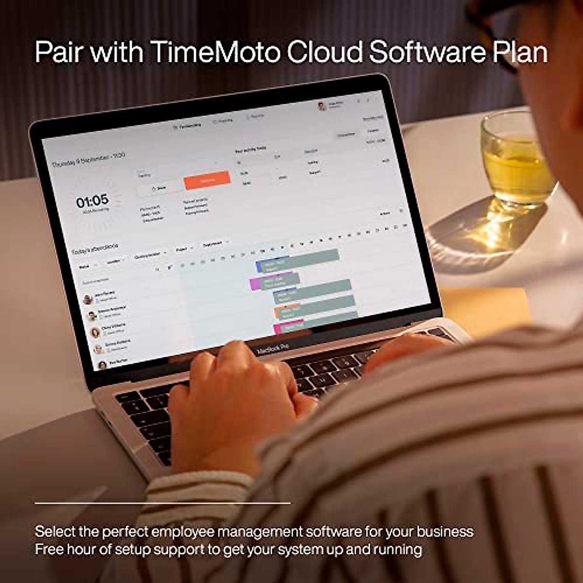 TimeMoto TM–616 Employee Time Clock With RFID and PIN Punching, Office Time Card Machine For Up to 200 Users, Clocking, Scheduling, Timesheets, Reports, Wi-Fi, App for iOS/Android, 3-Year Warranty