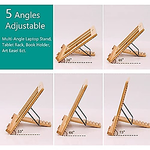 Bamboo Laptop Stand, COIWAI Tablet Stand Book with Angle Adjustable, Foldable Page Holders Desktop for Cookbook Reading Music Document Art Easel, Porable Stand Compatible Notebook MacBook iPad