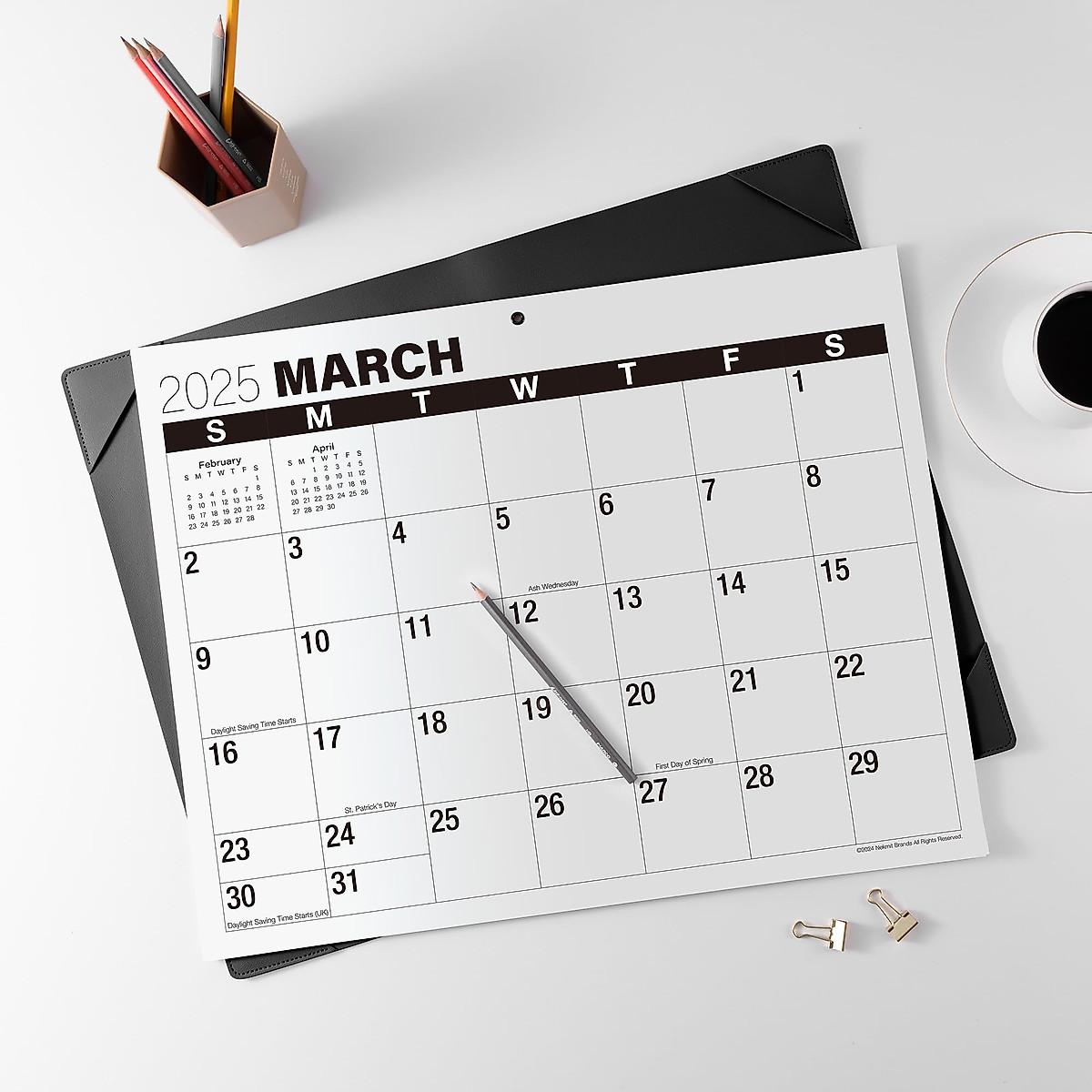 Nekmit Yearly Monthly Desk Pad Calendar, Wall Calendar for Planning, Ruled Blocks, Black