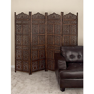 Deco 79 Wood Floral Handmade Partition Room Divider Screen, LARGE SIZE, Brown