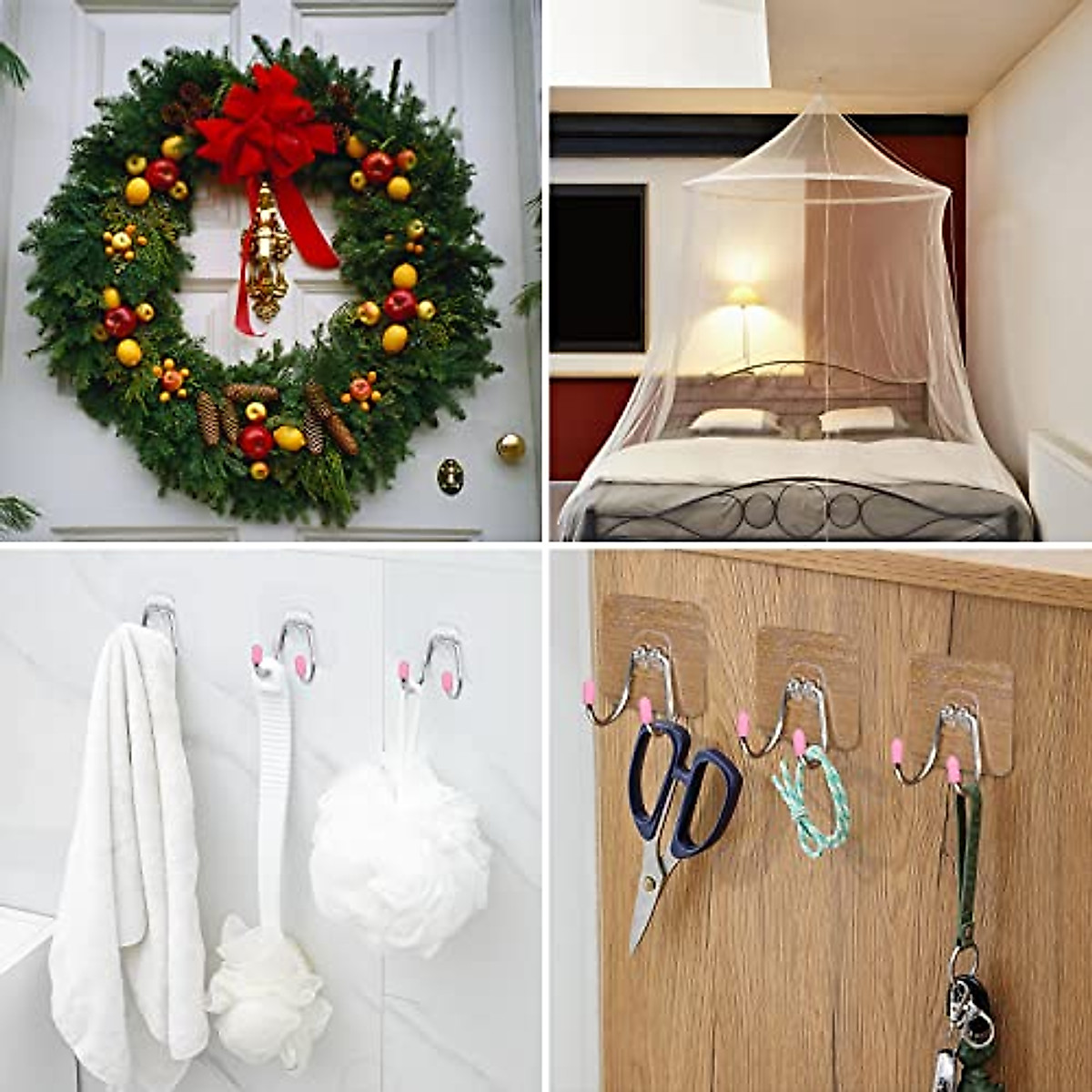 KAZOKU Adhesive Hooks 30lb(Max) for Hanging Heavy Duty Self Adhesive Hooks Transparent Waterproof and Oilproof Wall Hooks for Keys Bathroom Kitchen Office Outdoor Sticky Hook 12 Pack