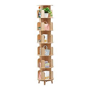 YIYIONCE 6 Tier Rotating Bookcase, 360 Display Spinning Bookshelf, Wood Bookcase for Kids & Adults, Corner Bookshelf for Bedroom, Living Room, Study Room (Wood) | US Stock