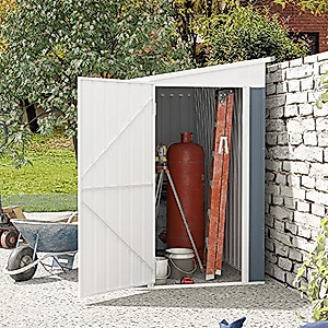 Outsunny 4' x 8' Steel Garden Storage Shed Lean to Shed Outdoor Metal Tool House with Lockable Door and 2 Air Vents for Backyard, Patio, Lawn