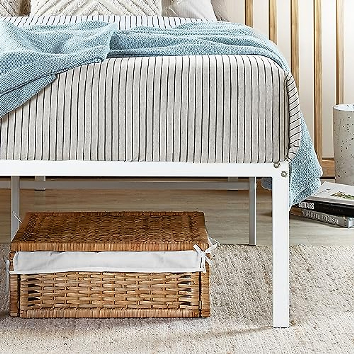 Best Price Mattress 18 Inch Metal Platform Bed Frame, Heavy Duty Steel Slats, White, Full