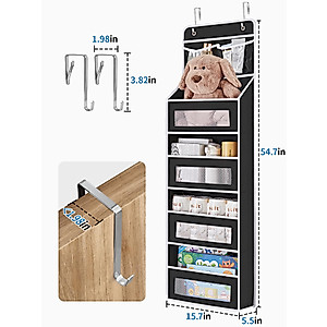 JARLINK 5-shelf Over Door Organizer Storage, Upgrade Hanging Storage with Clear Window, 50 lbs Load Storage Organizer for Bedroom, Bathroom, Nursery, Baby Kids Toys, Diapers, Pantry, Black