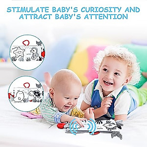 Vicloon Soft Cloth Baby Books, Baby Books 0-6 Months, 3D Black and White High Contrast Soft Cloth Book, Washable Non-Toxic Early Baby Book