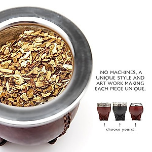 BALIBETOV Premium Yerba Mate Gourd (Mate Cup) - Uruguayan Mate - Leather Wrapped - Includes Stainless Steel Bombilla and Cleaning Brush. (Camionero Burgundy)