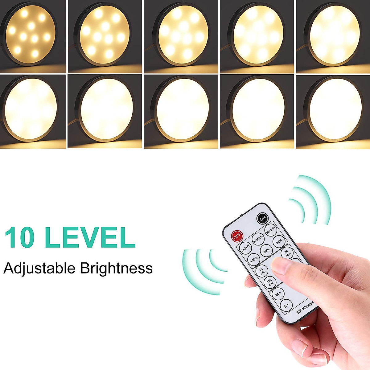 LED Dimmable Under Cabinet Lighting Kit,12V 6 Pack Wired Puck Lights with Remote Control, Plug in Under Counter Lighting Fixtures for Kitchen,Bookcase,Showcase,Shelf (Warm White)