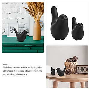 Veemoon 2pcs Ceramic Bird Figurines Ornaments Set Modern Nordic Style Abstract Bird Sculptures for Home Office Desktop Landscape Garden Display Decor Wedding Gift ( Size L and S Black )