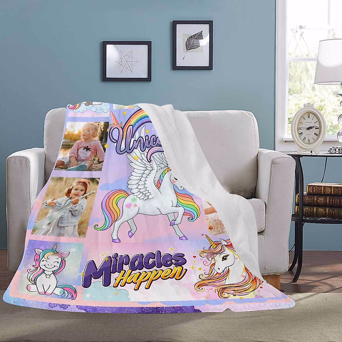 D-Story Custom Blanket with Photo for Girls - Personalized Blankets for Kids Toddler Adult - Customized Throw Blanket for Baby Adult Baby Blanket