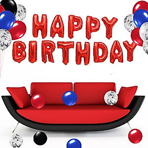 Red Blue Black Balloon Kit,12-Inch Latex Royal Blue Red Black Balloons with Metallic Silver Latex Balloon for Theme Party Boys Kids Birthday Baby Shower Graduation Party Decorations