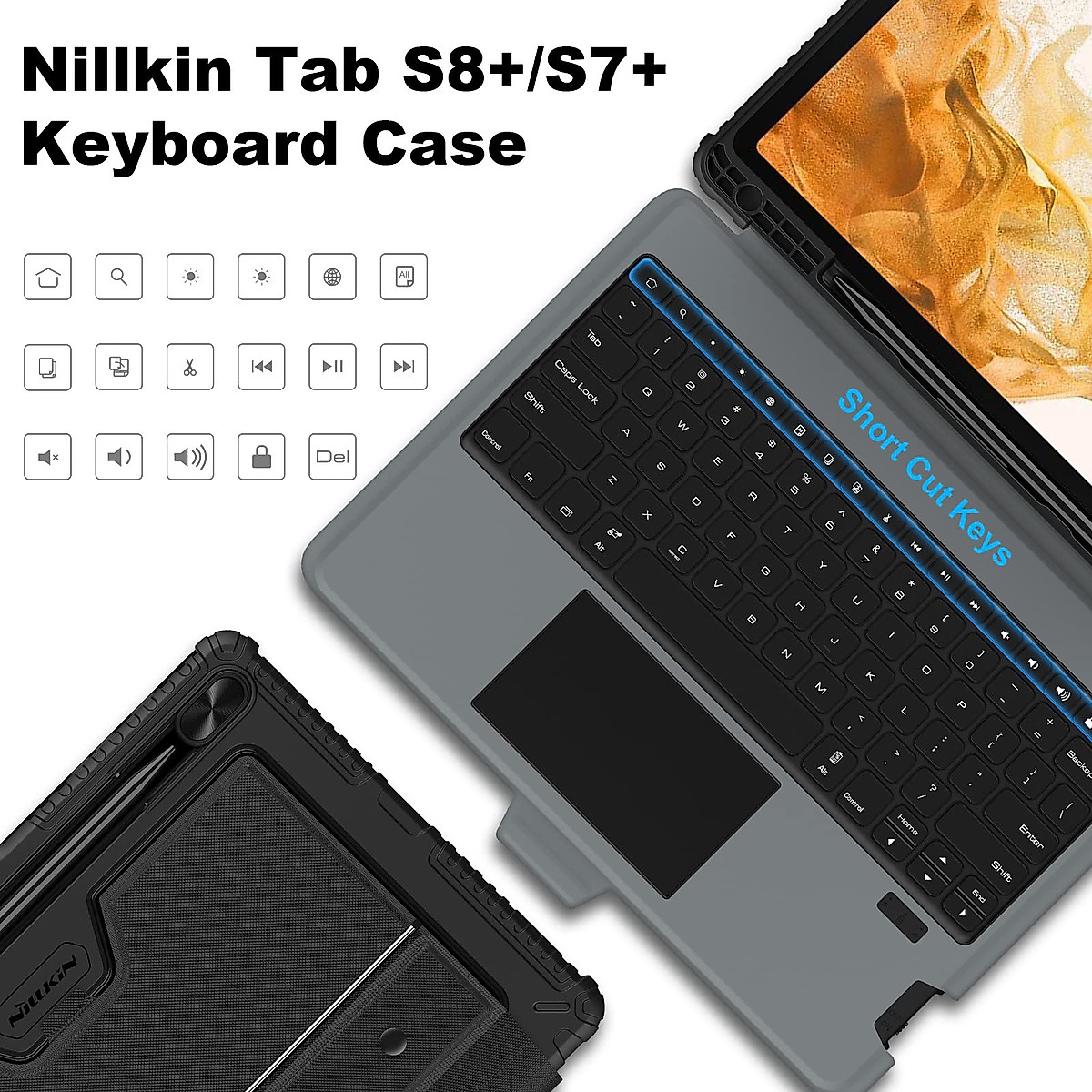 Nillkin Galaxy Tab S8 Plus Keyboard Case with Stand, for Samsung Galaxy Tab S7 Fe S7 Plus S7+ with Detachable Keyboard with Trackpad, Pencil Holder Tab S8+ 5G Tablet Keyboard case12.4 inch